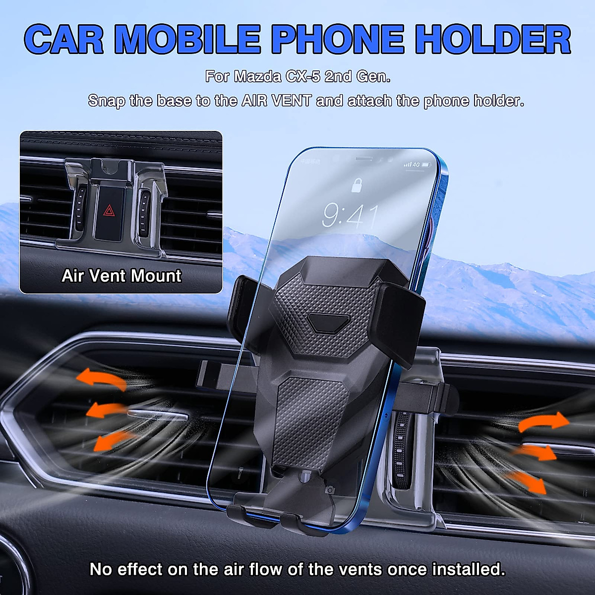 Karltys Car Phone Holder for Mazda CX-5 2017-2025 Accessories CX5 Cell Phone Holder Air Vent Mount for 4-7 Inch Phones Hands Free Thick Case Friendly Mobile Stand