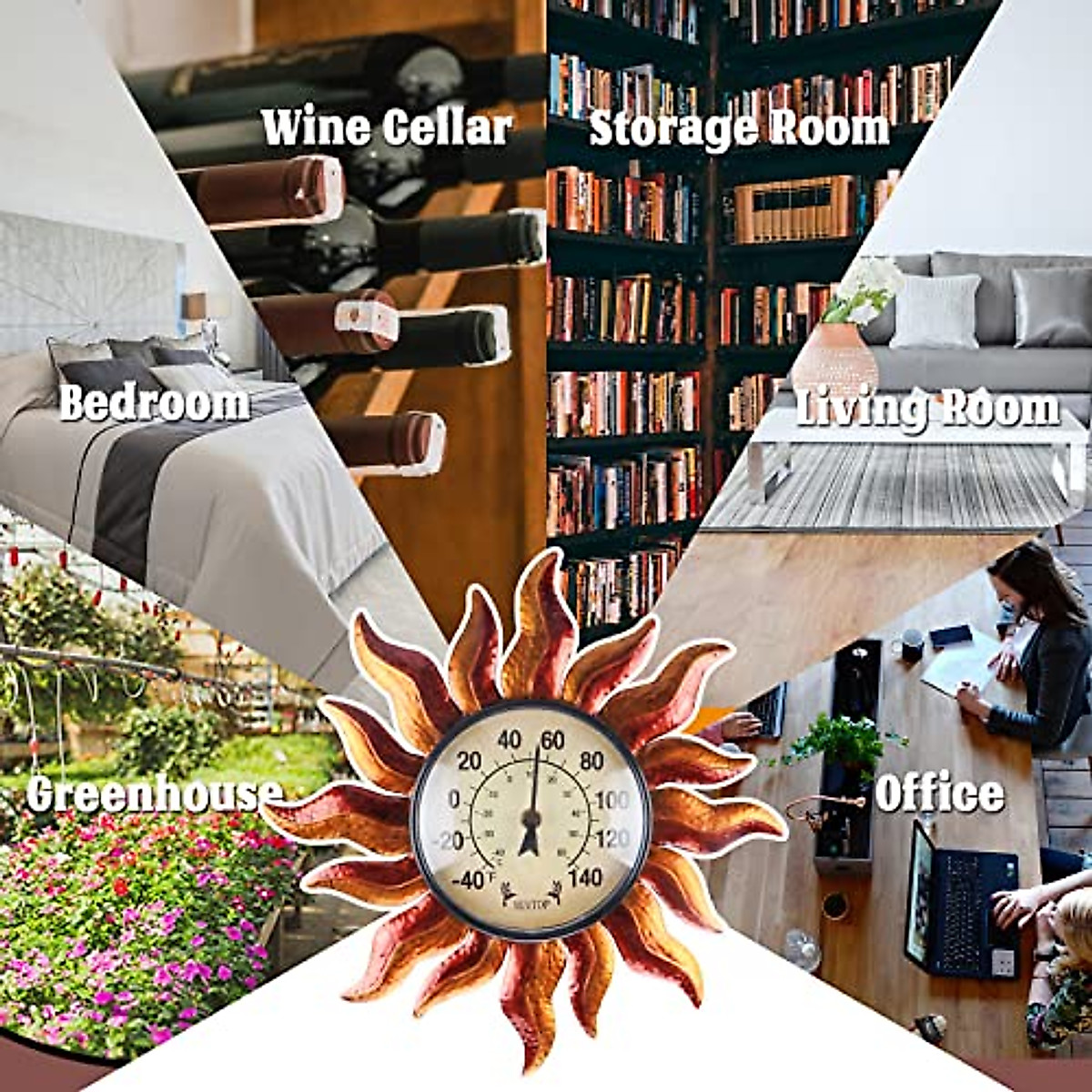 MUMTOP Outdoor Thermometers for Patio, Indoor Outdoor Thermometer,Sun Wall Thermometer Wireless Hygrometer, No Battery Needed Patio Hanging Decor