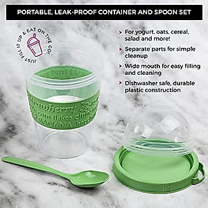 Tribello 20 OZ Overnight Oats Container With Lid, Set of 4 Crunch Cups To Go, Portable Parfait Cup With Compartments for Topping Cereal Or Oatmeal - Colorful