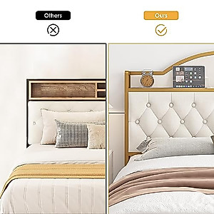 HITHOS Queen Size Bed Frame with 2 Drawers and Storage Headboard, Button Tufted Modern Upholstered Platform Bed with Charging Station, No Box Spring Needed, 51.6" Tall Headboard, Off White