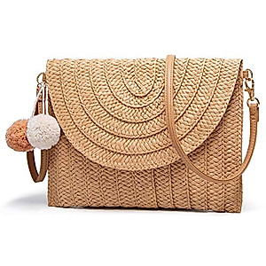 Straw Shoulder Bag Straw Clutch Women Hand-woven Straw Crossbody Bag Summer Beach Envelope Purse Wallet Khaki