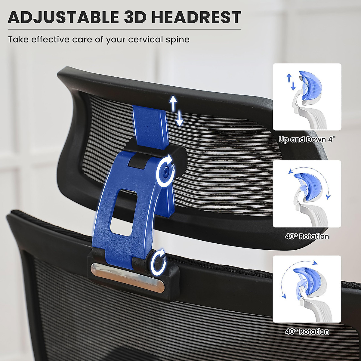 Ergonomic Office Chair, Big and Tall Mesh Chair 400LBS for Home Office&Gaming, High Back Desk Computer Chair with Lumbar Support, 3D Adjustable Headrest,4D Armrests, Upgraded Mute Rubber Chair Casters