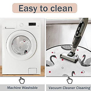 Black Swans Round Area Rug 3ft / 5ft Machine Washable Circular Rugs for Dining Room Table Bedroom Playroom Throw Rugs for Dog Living Room Floor Carpet Door Mat Décor