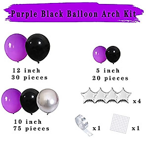 Purple, Metallic Silver, Black Balloons Arch - 121PCS Purple and Black Balloons Chrome Silver Balloon for Video Game Miner Birthday Engagement Graduation Halloween Purple Party Decorations