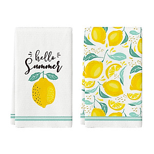Artoid Mode Hello Summer Lemons Kitchen Dish Towels, 18 x 26 Inch Seasonal Summer Fruit Ultra Absorbent Drying Cloth Tea Towels for Cooking Baking Set of 2