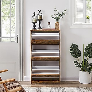 MYINDA 3-Tier Wooden Shoe Cabinet with Wooden Flip Doors for Storing 18-20 Pairs of Shoes, Suitable for Entryways, Office, Small Spaces (Brown)