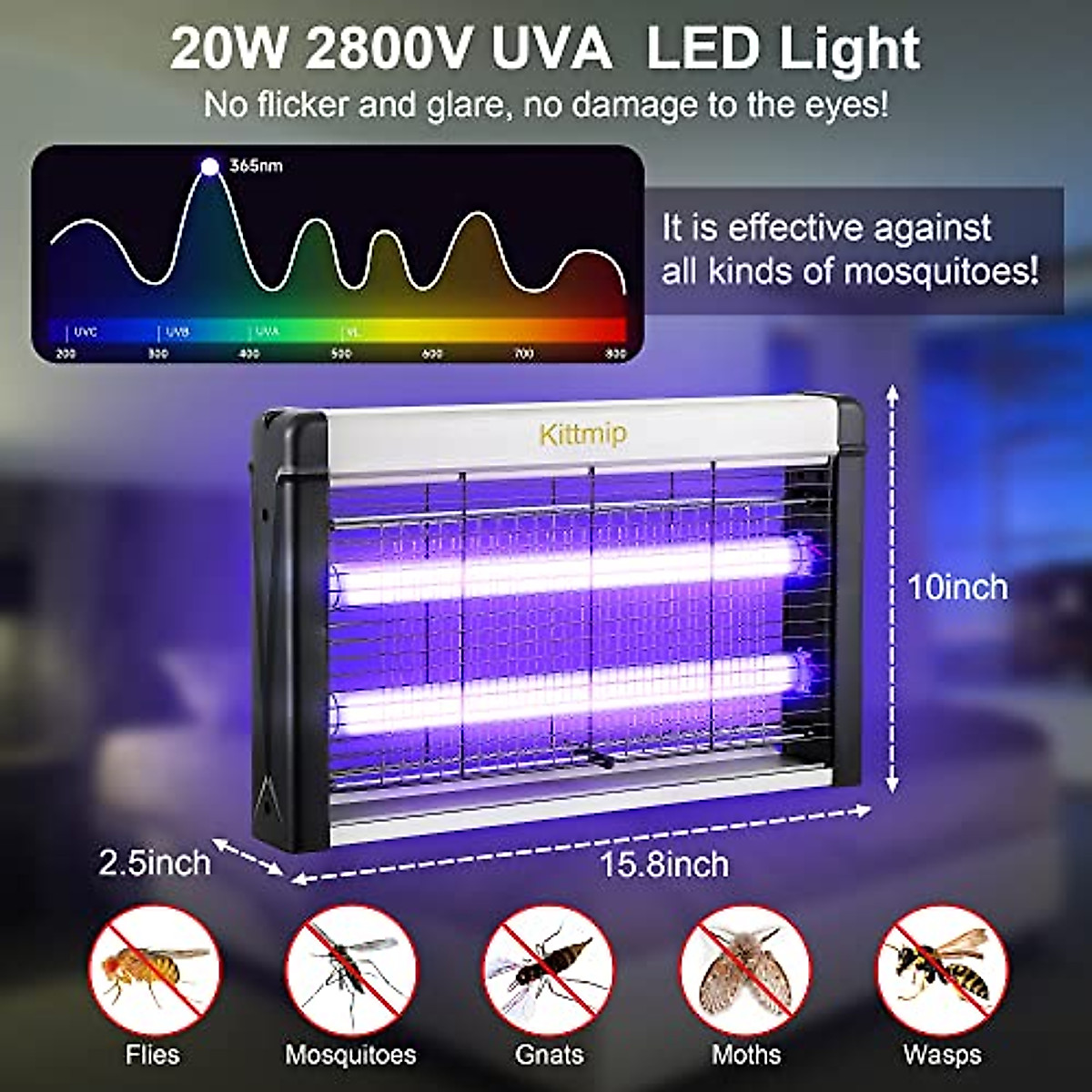 2 Pack Electric Bug Zapper, 20W 2800V Powerful Fly Insect Gnat Traps Fly Killers Catcher Repellent Mosquito UVA Light Electric Zapper for Indoor Home, 4 Extra Replacement Bulbs