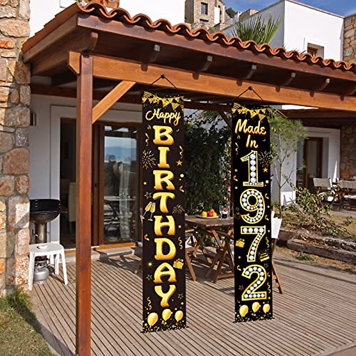 50th Birthday Door Banner Decorations for Men & Women, Black Gold Made in 1972 Banner Happy 50 Birthday Party Door Porch Sign, Fifty Birthday Door Backdrop Decor