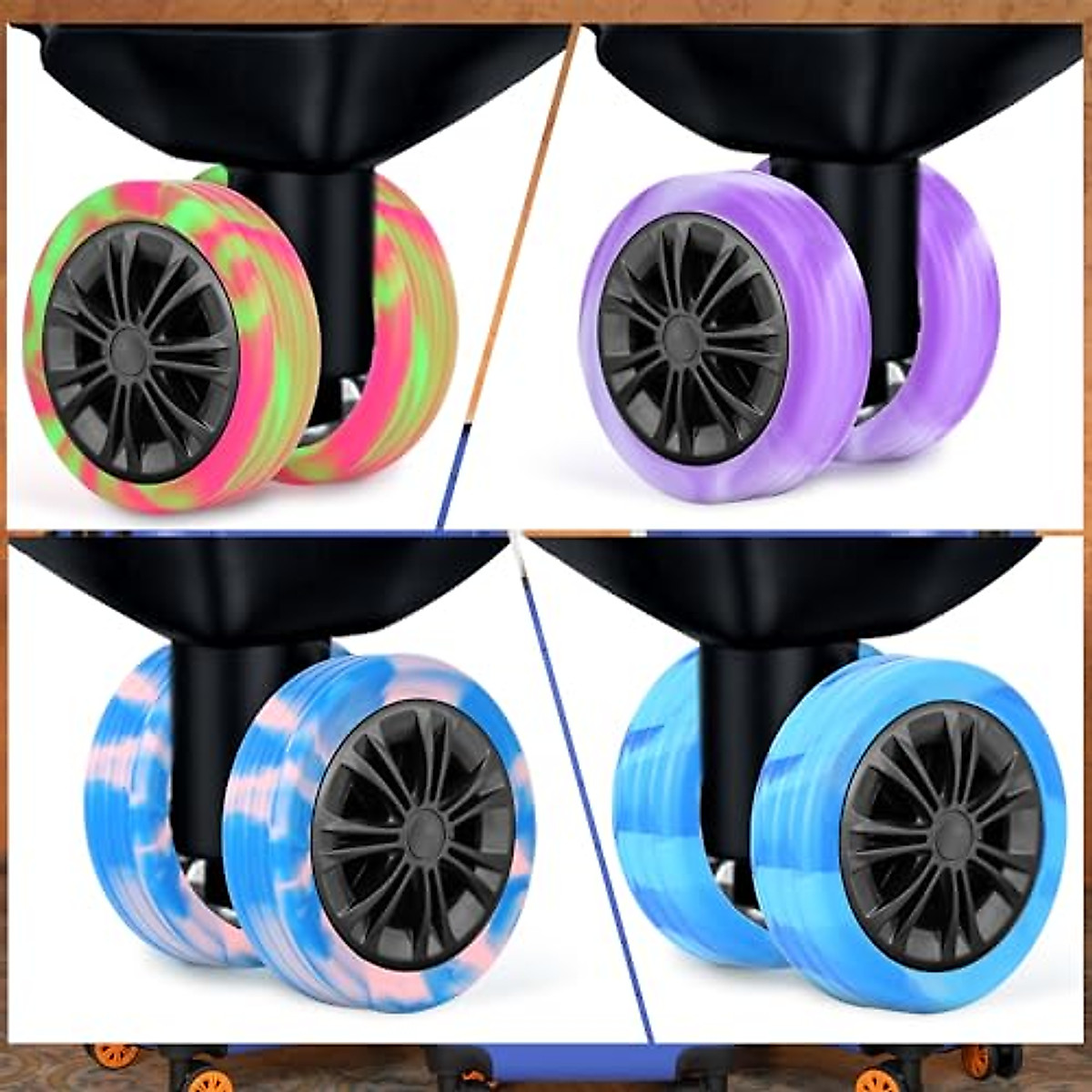lasuroa 8pcs Luggage Wheel Covers, Portable Silicone Luggage Wheel Protector Covers Noise-Proof Luggage Spinner Wheel Covers for Most 8 Caster Luggage, Blue + Pink
