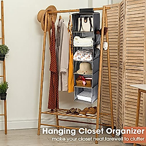 Shappy 4 Pack Hanging Closet Organizers and Storage, 6 Shelf Wide Dorm Closet Sweater Clothes Hat Baseball Cap Organizer Hanging Storage Shelves Collapsible Closet Clothes Organizer (Grey)