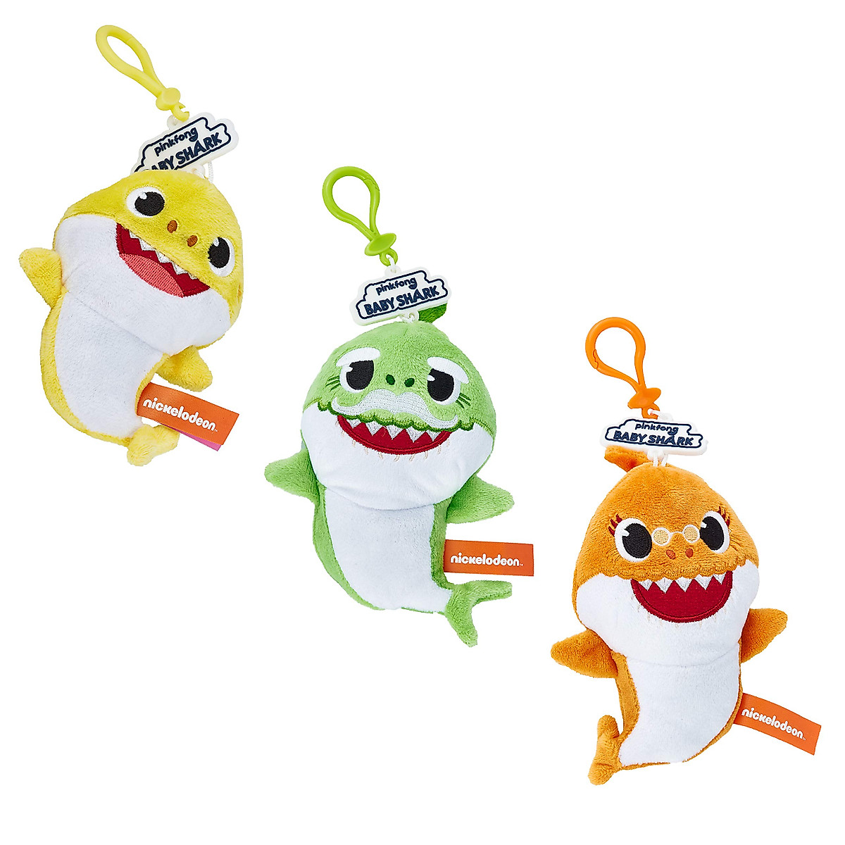 Baby Shark Coin Purse Set – Set of 3 Baby Shark Plush Toys, Including Baby, Mommy, & Daddy Shark – Washable Polyester with Zipper – Party Favors and Gifts by PMI, 6.2 in., 3 Pack, Ages 2+