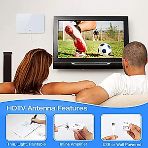 1byone Amplified HD Digital TV Antenna - Support 4K 1080p and All Older TV's - Indoor Smart Switch Amplifier Signal Booster - Coax HDTV Cable/AC Adapter