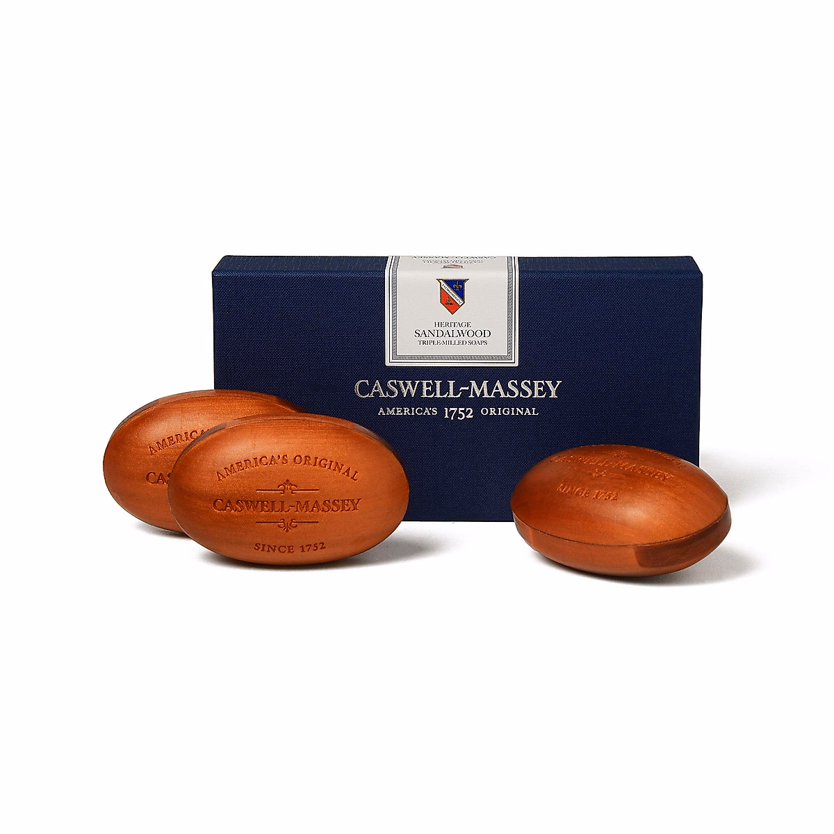 Caswell-Massey Triple Milled Heritage Woodgrain Sandalwood Three-Soap Set, Scented & Moisturizing Bath Soap, Made In The USA, 3 Count (Pack of 1)