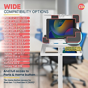 Anti-Theft Height Adjustable Kiosk Floor Stand CTA Secure Lockable Store Kiosk W/Height Adjustable Mechanism | for iPad 7/8/9 iPad Pro 11” Inch Samsung & Microsoft Tablets - White (PAD-PARAFDW)