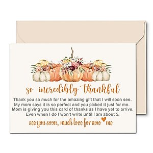 Paper Clever Party Rustic Pumpkin Baby Shower Thank You Cards with Envelopes Girls or Boys Prewritten Note with Personalized Message, 4x6, 25 Pack