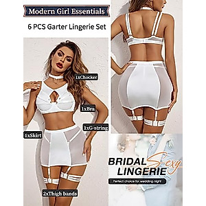 Avidlove Sexy Stripper Outfits Secy Lingerie Outfits Plus Size Lingerie for Women White Lingerie for Women Bridal Cutout Dresses for Women 6Pc Strappy Cutout Sheer Stretchy Lingerie Sets for Women Sex