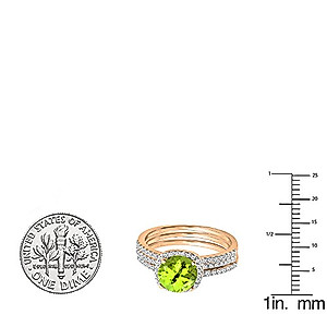 Dazzlingrock Collection 6 MM Round Peridot & Diamond Ladies Halo Wedding Ring Set in 10K Rose Gold, Size 4.5