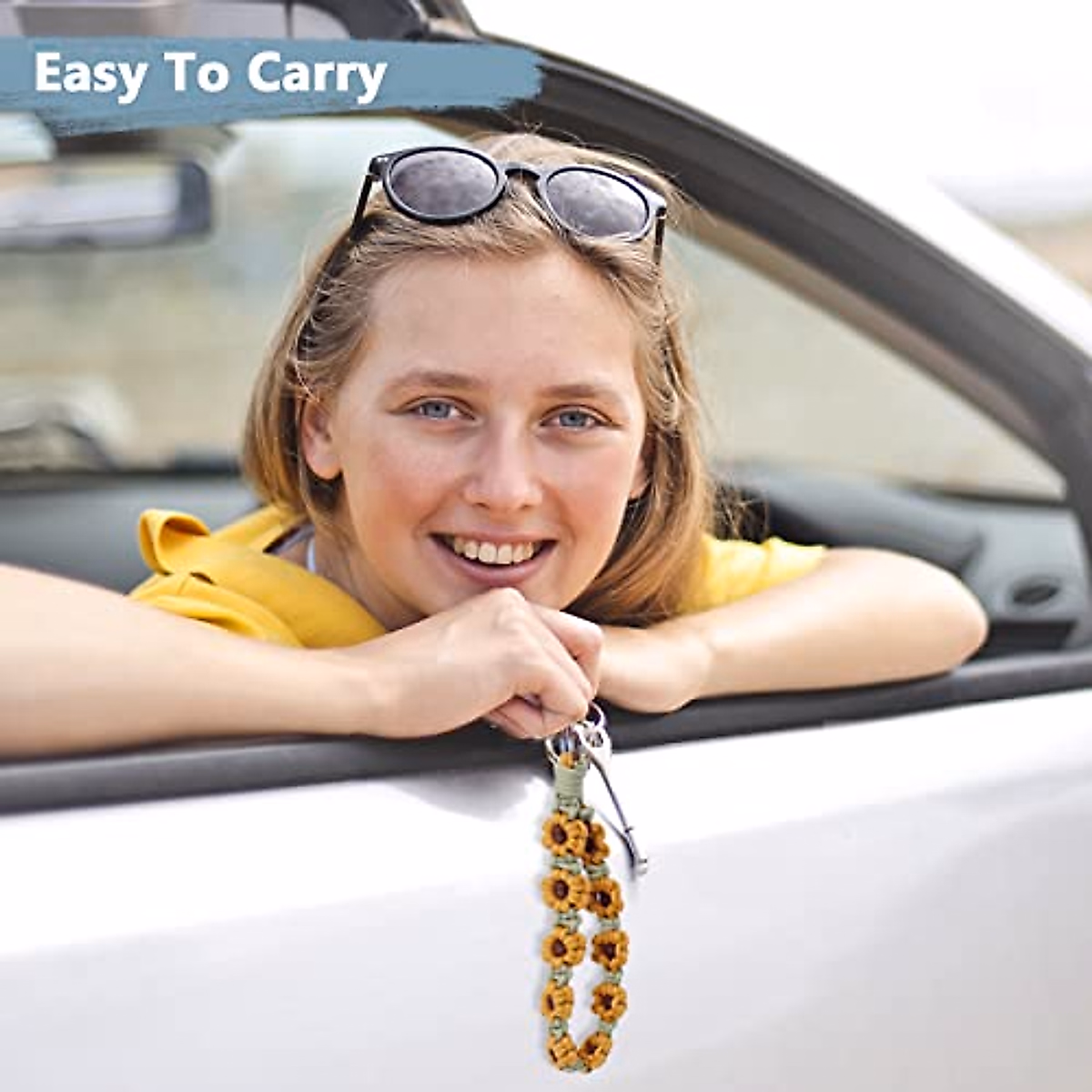 elephtree Boho Macrame Keychain Wristlet Keychain Weave Exquisite Keyring Holder Bracelet Handmade Wrist Lanyard Flower Pattern for Women