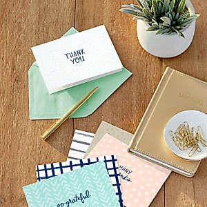 Hallmark Minimalist Thank You Note Card Assortment (48 Blank Cards with Envelopes) Mint Chevron, Blush Polka Dot, Stripes