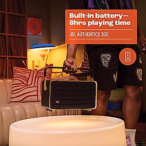 JBL Authentics 300 - Retro Style Wireless Bluetooth/WiFi Home Speaker, Built in Battery (4800mAh), Music Streaming Services via Built-in Wi-Fi, Built in Alexa and Google Assistant