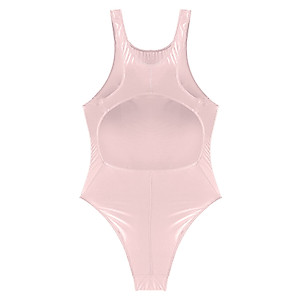 Linjinx Shiny Glossy Sleeveless Gymnastics Leotards for Women Adults Girls Ballet Dancwear Bodysuit Pink X-Large