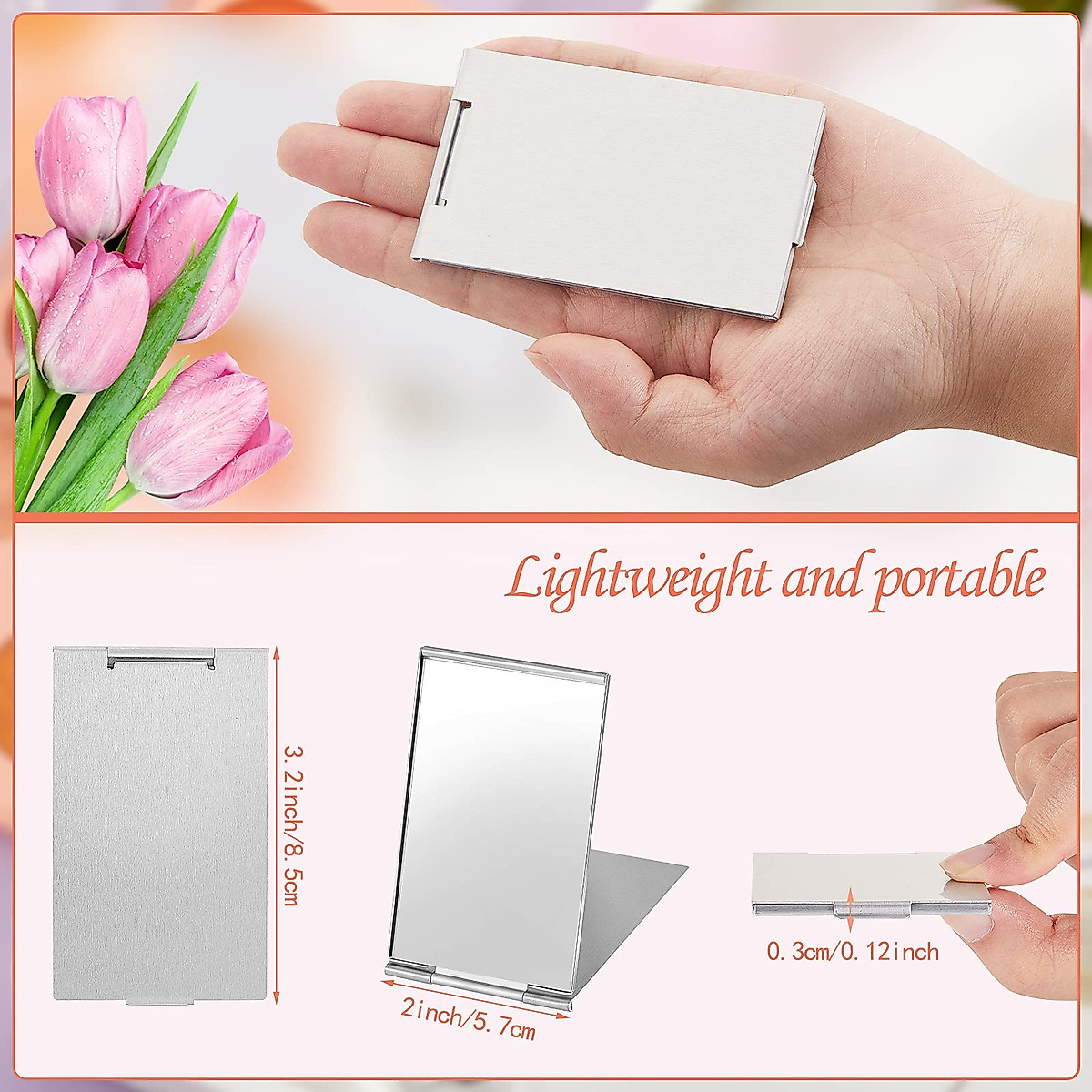 Blulu 2 Pieces Mini Portable Folding Mirrors for Purse, Ultra Slim Pocket Makeup Travel Aluminum Shell Compact Cosmetic Mirrors for Makeup Palette(3.35 x 2 Inches)