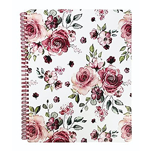 Steel Mill & Co Cute Large Spiral Notebook College Ruled, 11" x 9.5" with Durable Hardcover and 160 Lined Pages, Rose Floral