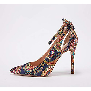 Fashare Womens High Heels Pointed Toe Bowtie Back Ankle Buckle Strap Wedding Evening Party Dress Pumps Shoes