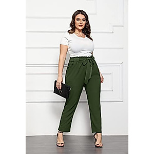 KIMCURVY Paper Bag Pants for Women High Waist Plus Size Pencil Pants for Work Army Green 18W
