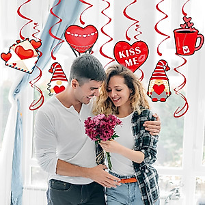 35 Pcs Valentines Day Decoration Hanging Swirls Set Gnome Valentines Day Decor Romantic XOXO Dwarfs Love Heart Pattern Hanging Decor I Love You Banner for Home Bedroom Wedding Party Decorations