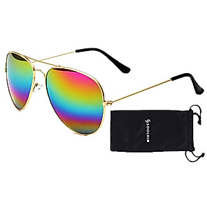 SOOLALA 2 Pairs Womens Classic Thin Metal Rainbow Mirrored Lens Aviator Sunglasses