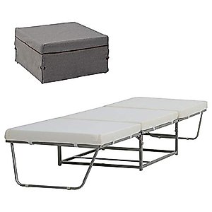 HOMCOM 2-in-1 Convertible Guest Sleeper Bed, Foldable Ottoman with Thick Padded Foam for Small Room, Living Room, Gray