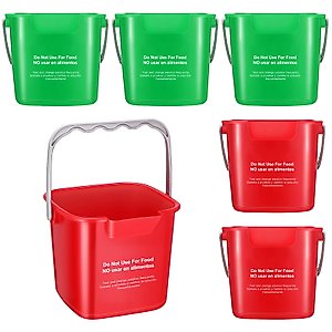 Roshtia 6 Pcs 3 Quart Cleaning Bucket Small Sanitizing Square Bucket Detergent Pail for Home Commercial Restaurant Kitchen Office School (Green, Red)
