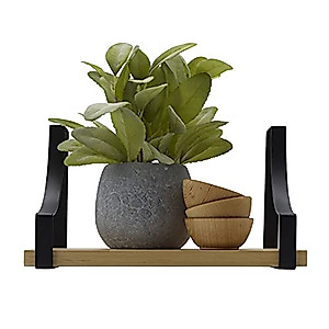 MELANNCO Floating Wall, Wood and Curve Metal Shelves, for Bedroom, Living Room, Kitchen, Nursery, Set of 3, Natural