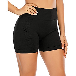 AHLW Seamless Workout Shorts for Women High Waist Tummy Control Breathable Athletic Gym Running Shorts A-Black