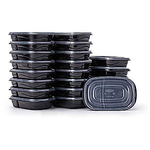 Rubbermaid TakeAlongs Food Storage Divided Base, 3.7 Cup, Set of 22 (44 Pieces Total) | Meal Prep Containers Bento Box Style, 22-Pack, Black