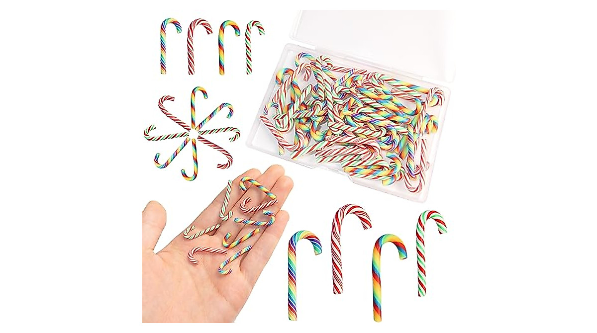 HADDIY Christmas Mini Candy Canes Decorations,60 Pcs Polymer Clay Canes ...