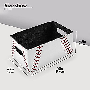 Kcldeci Red Stitching Baseball Storage Bins Baskets for Organizing 2Pack, Sport Ball White Sturdy Storage Basket Foldable Storage Baskets for Shelves Closet Nursery Toy