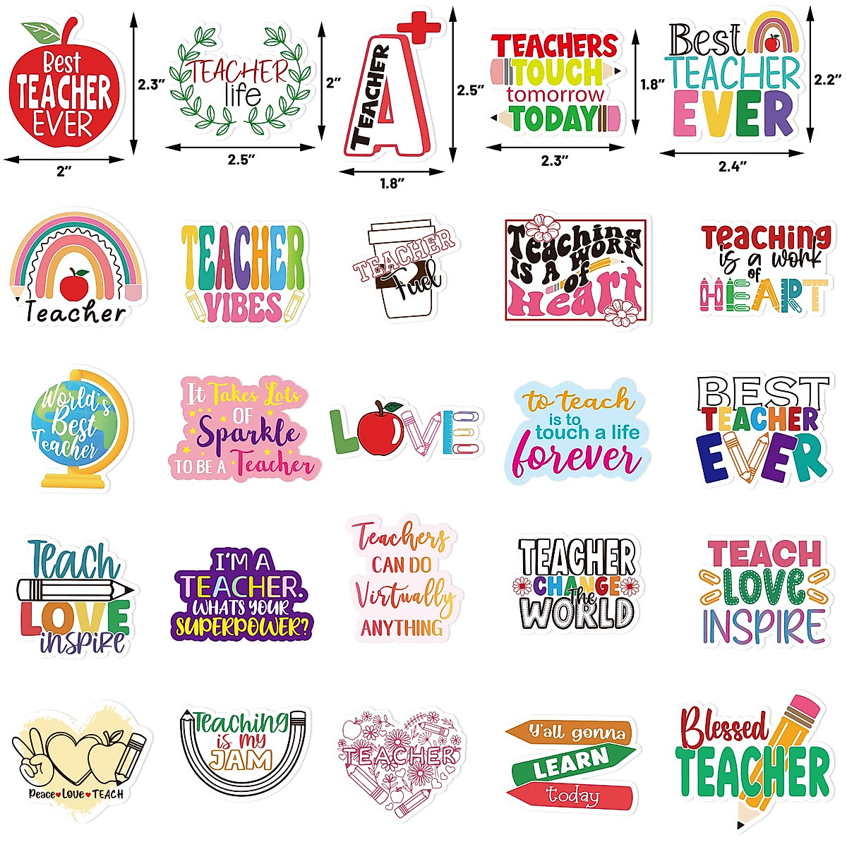 Teacher Stickers Vinyl Waterproof Teacher Appreciation Gifts for Laptop Water Bottle Back to School Supplies 100Pcs