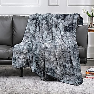 Soft Faux Fur Throw Blanket, Double Sided Luxury Plush Blankets 60" x 80" for Adults, Cozy Fluffy Plush Warm Throw Blanket for Couch Bed Sofa, Marbled Dark Gray