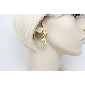 18k Yellow Gold Plated and Silver Tone Drop and Dangle Earrings (Wrinkle Teardrop - Gold)