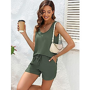 Andeip Womens Pajama Sets Sleeveless Tank Top and Shorts Two Piece Lounge Set Casual Nightwear Set Deep Green XL