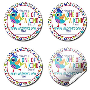 One of A Kind Cute Bird Themed Valentine Party Favor Sticker Labels for Kids, 40 2" Party Circle Stickers by AmandaCreation, Great for Classroom Valentines, Envelope Seals, Gifts & Treats