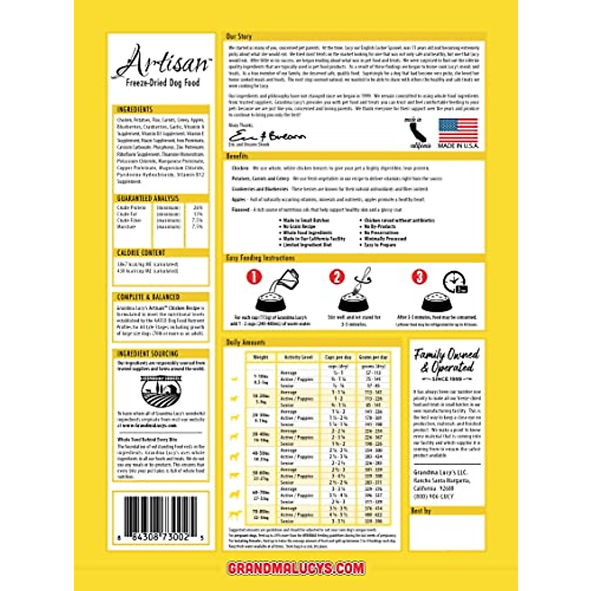 Grandma Lucy's Artisan Dog Food, Grain Free and Freeze-Dried - Artisan Chicken, 3Lb Bag