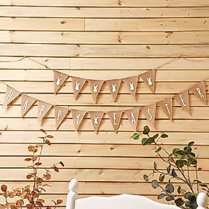 2 Pcs Happy Easter Garland Burlap Banners, Rustic Burlap Bunny Garland for Spring Easter Decorations Farmhouse Fireplace Home Office School Outdoor Party Hanging Decor