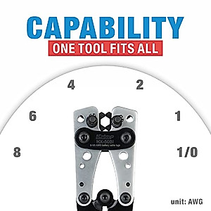 iCrimp Battery Cable Lug Crimping Tool for 8, 6, 4, 2, 1, 1/0 AWG Heavy Duty Wire Copper Lugs, Battery Terminal, with Wire Shear Cutter