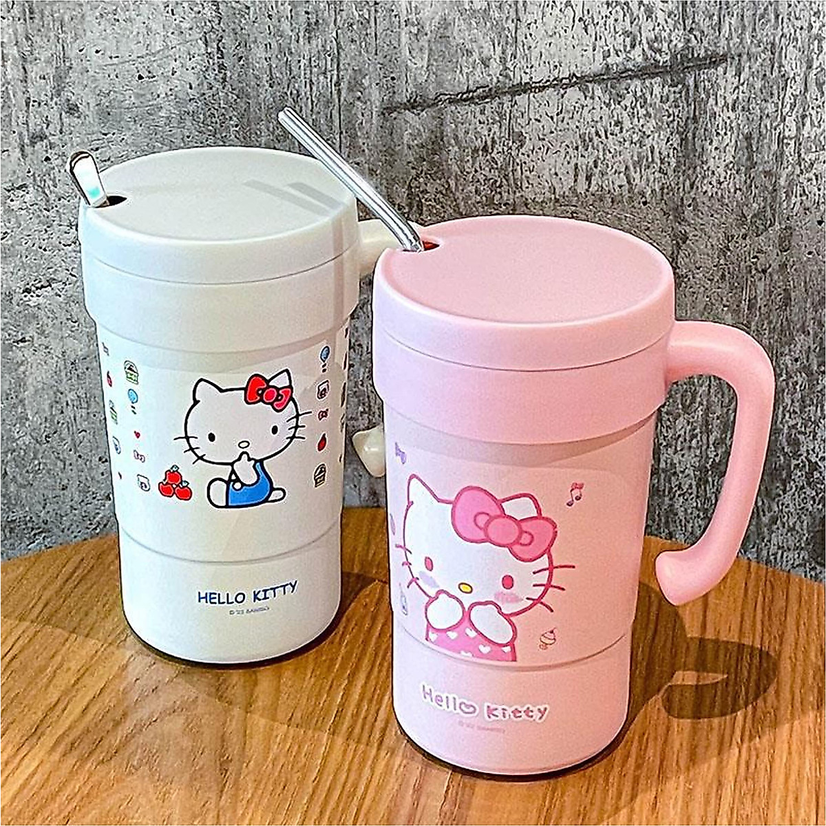 Everyday Delights Hello Kitty Stainless Steel Insulated Cup with Lid, Straw & Stir Stick, 580ml (White)