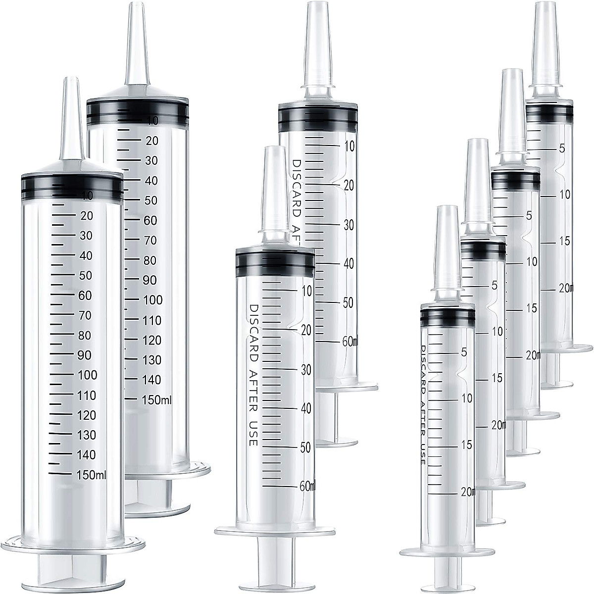 Nuanchu 8 Pieces Large Plastic Syringe Set, Animals Syringes Liquid Measuring Syringe Tools for Dispensing, Animals Feeding, Watering and Multiple Uses (20ml, 60ml,150ml)