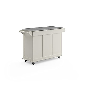 Homestyles Kitchen Cart with Stainless Steel Metal Top Rolling Mobile Kitchen Island with Storage and Towel Rack 54 Inch Width Off White