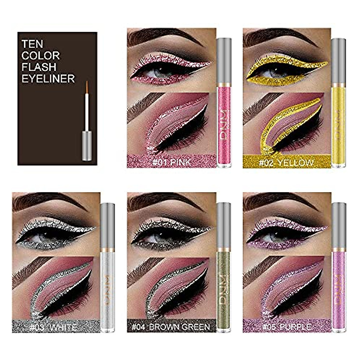 DNM 10 Color Liquid Glitter Sparkle Eyeliner Liquid Makeup Set delineadores de colores para ojos, Glitter Shimmer Metallic Liquid Eyeliner Liner Colorful Set Green Silver Eye Glitter eyeliner Pencil